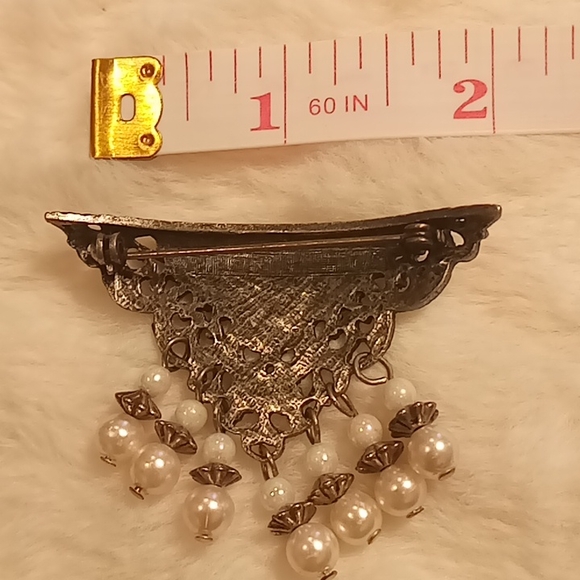 Jewelry | Vintage Triangle Pewter Broach With Dangling Pearls | Poshmark